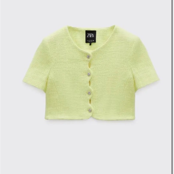 Zara | Jackets & Coats | Zara Pastel Yellow Texture Crop Top Jacket ...
